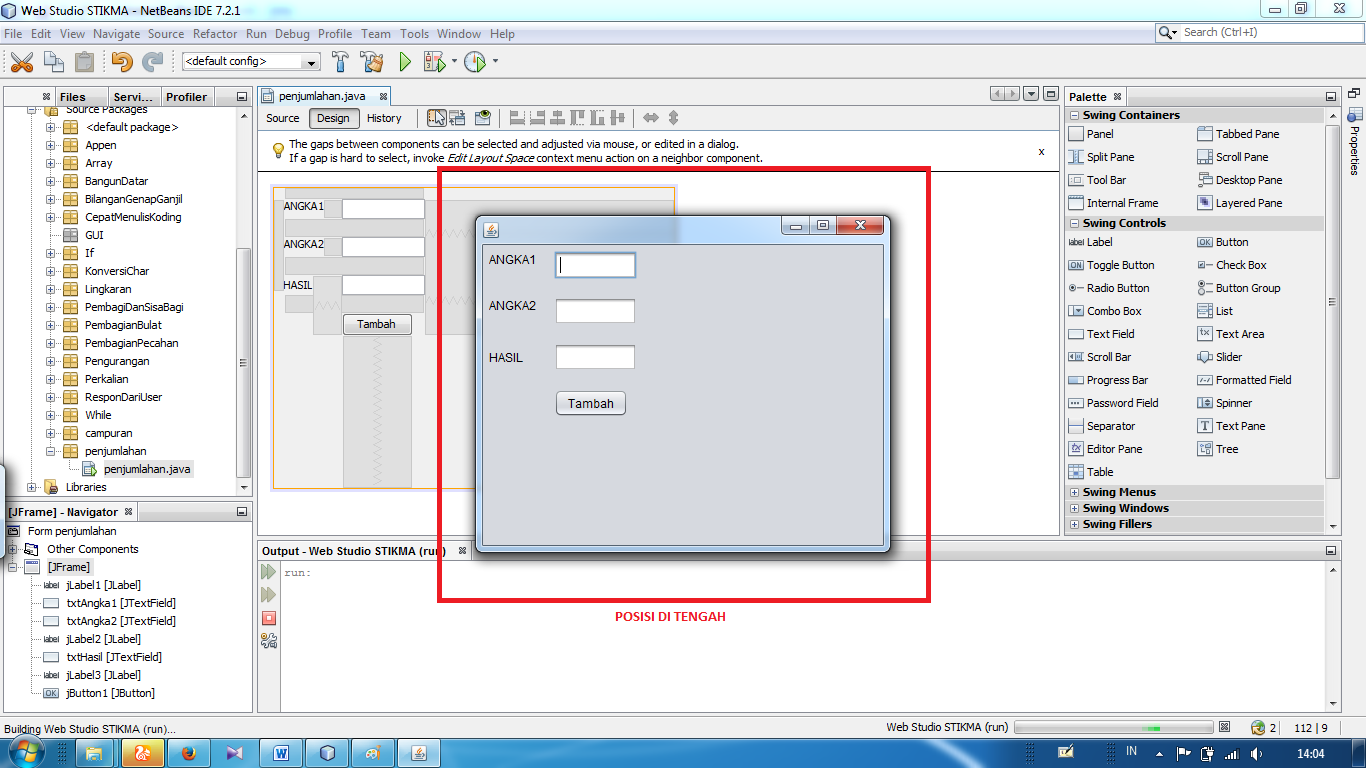 Contoh Program Penjumlahan Java Netbeans ~ Materi Java Pemula