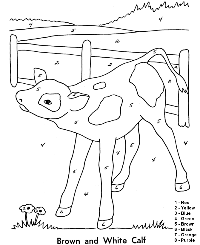 Warna ikut nombor - Lembu - Gambar Mewarna