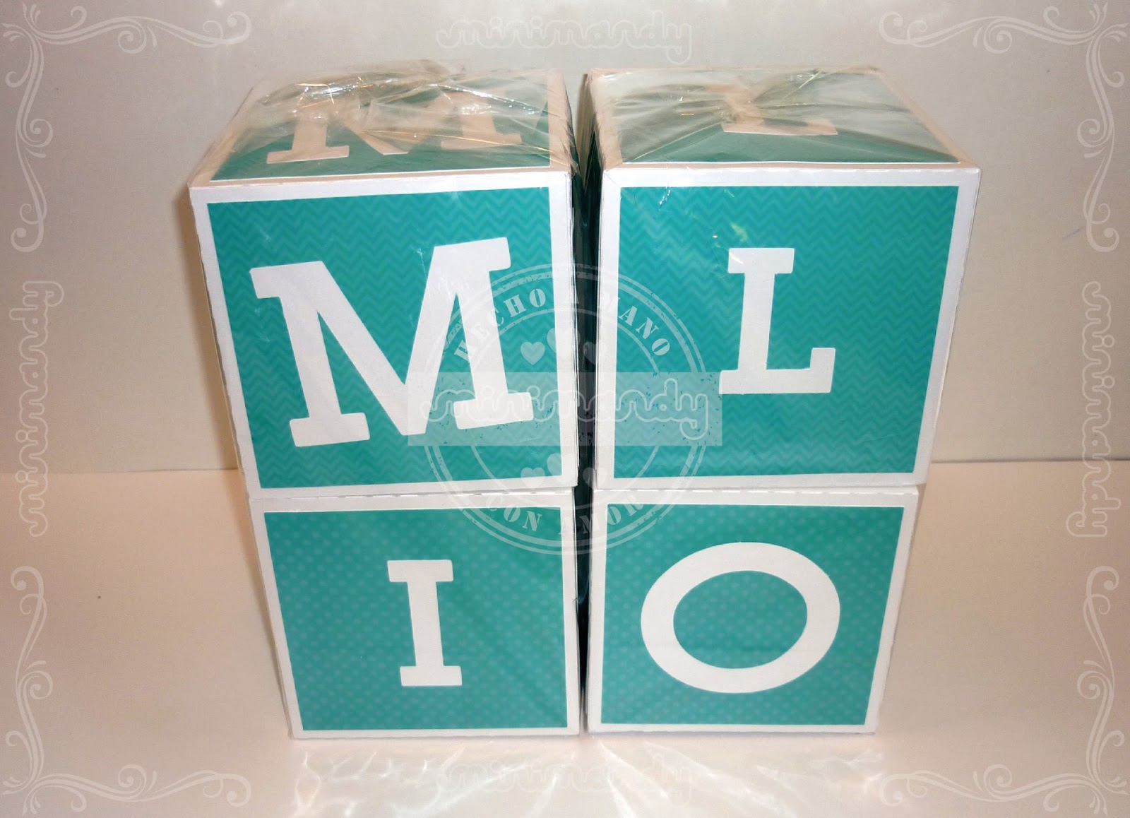 MinimandySign: Cubos de papel con letras. Baby Shower