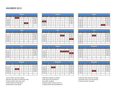 Kalender 2013 dan Hari Libur Nasionalnya ~ Infoting