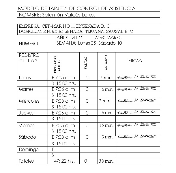 Administracion 2ºB: MODELO DE TARJETA DE CONTROL DE ASISTENCIA