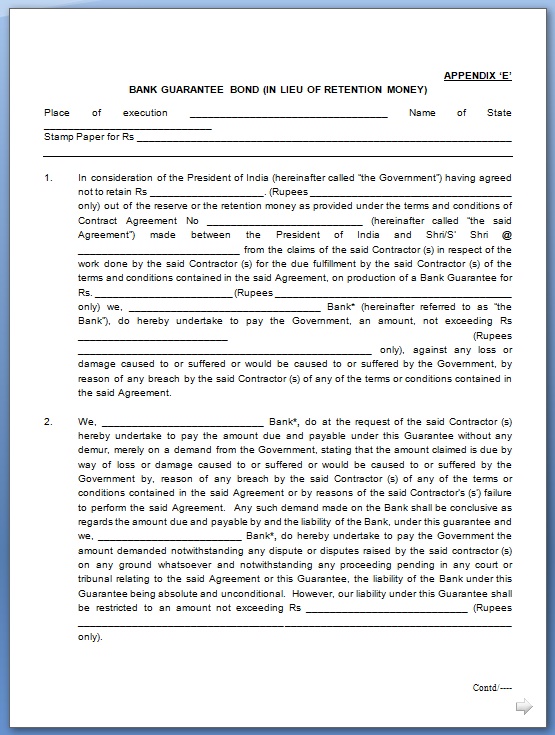 Bank Guarantee Bond Format in Word
