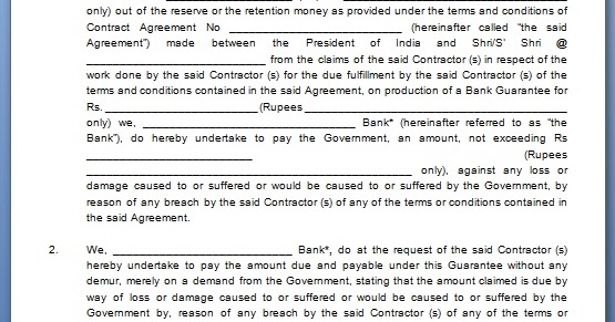 Bank Guarantee Bond Format in Word