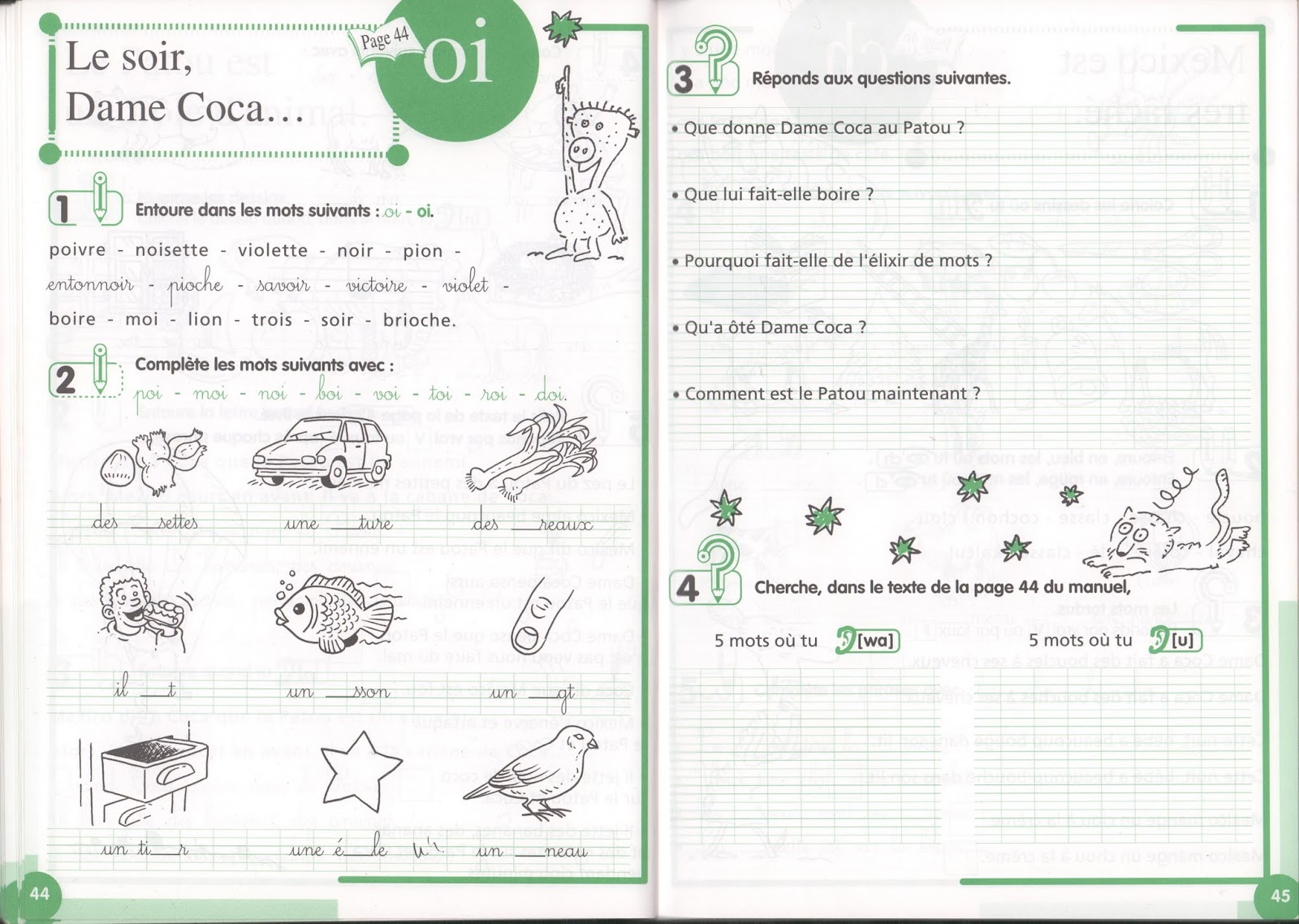 école : références: Lair, Turgis, Tillard, Dame Coca, Lecture CP, cahier d'exercices (1993)