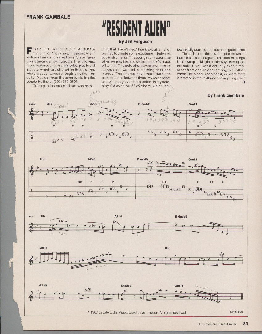 Blues, Rock & Jazz Guitar: Frank Gambale "Resident Alien" 4/4