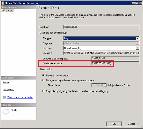 Henk's blog: How to shrink the SQL Server Reporting Services log database