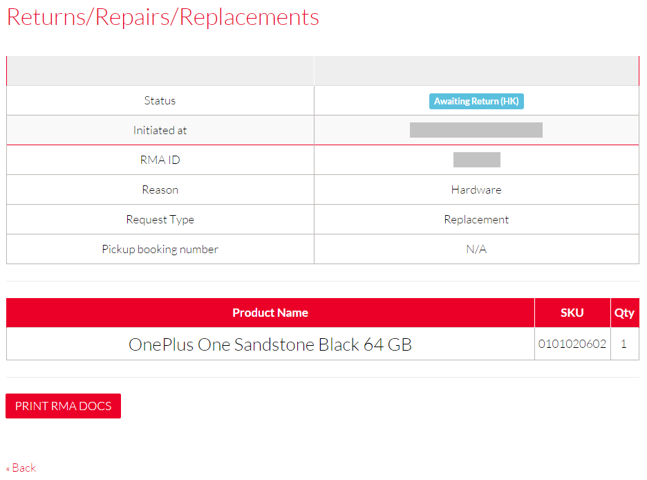 OnePlus One(A0001)の日本からの交換(RMA)・修理記録 | AndMem