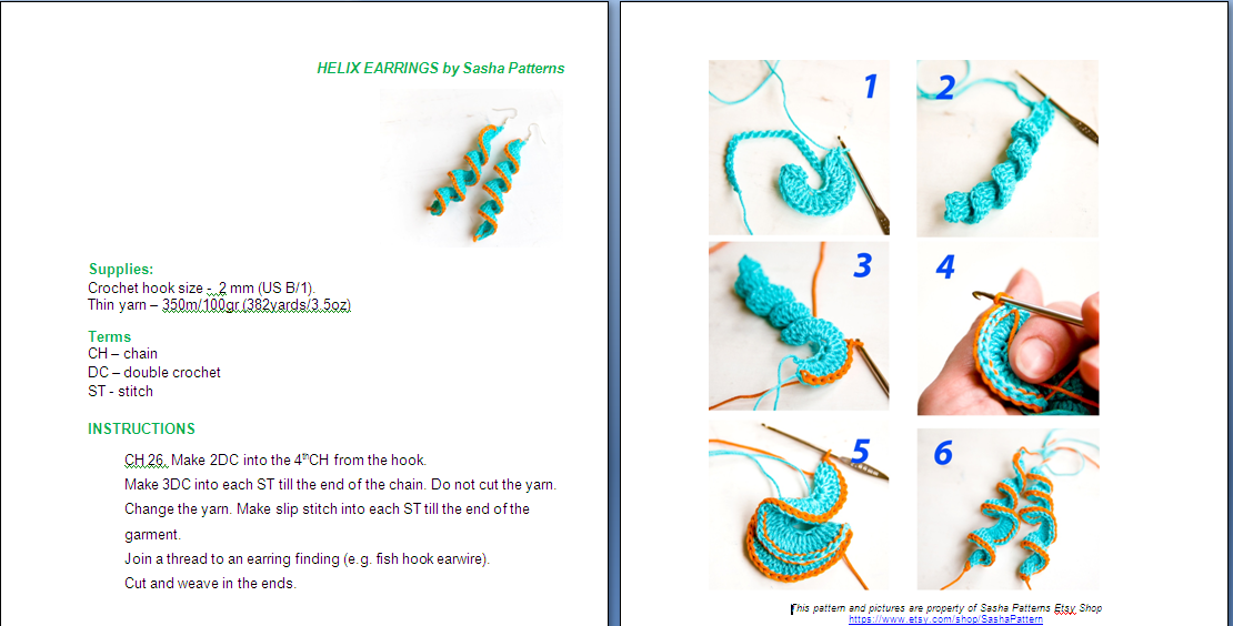 Sasha Patterns: FREE crochet pattern - HELIX crochet earrings