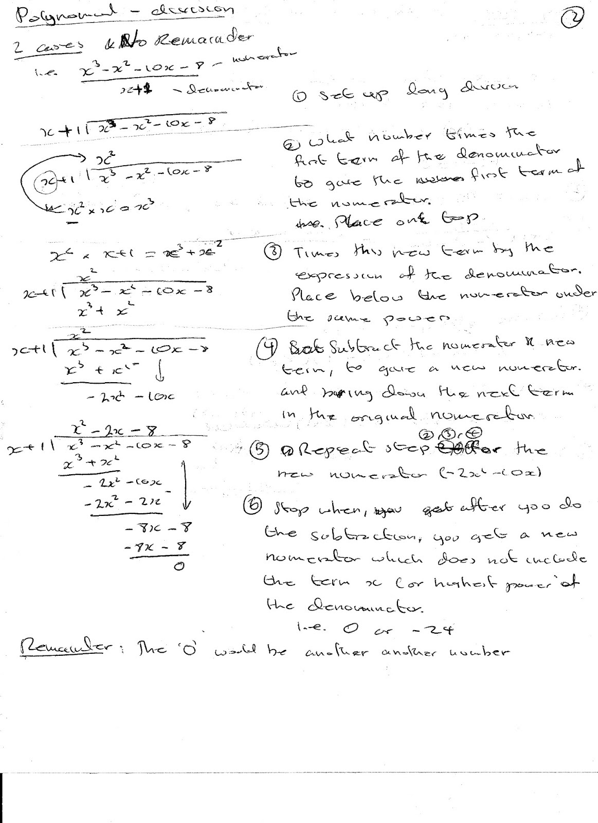 A Level Maths Notes: Polynomials - Division