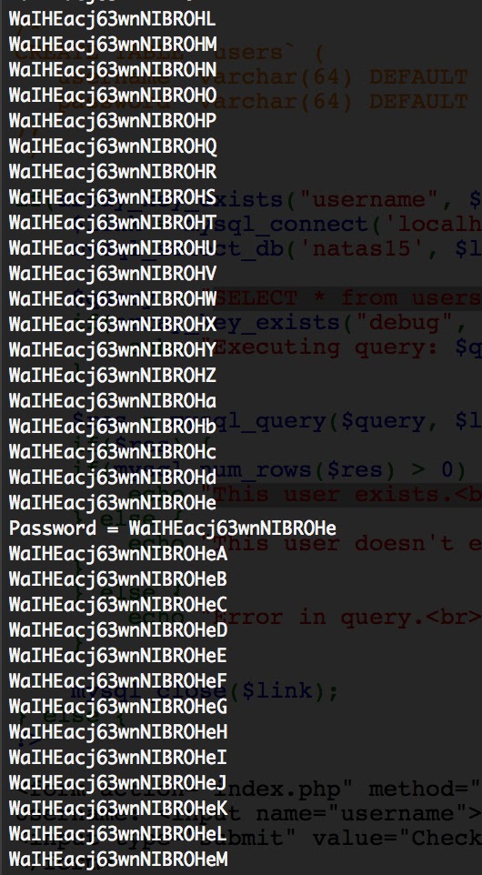 Security Writeups: Natas 15