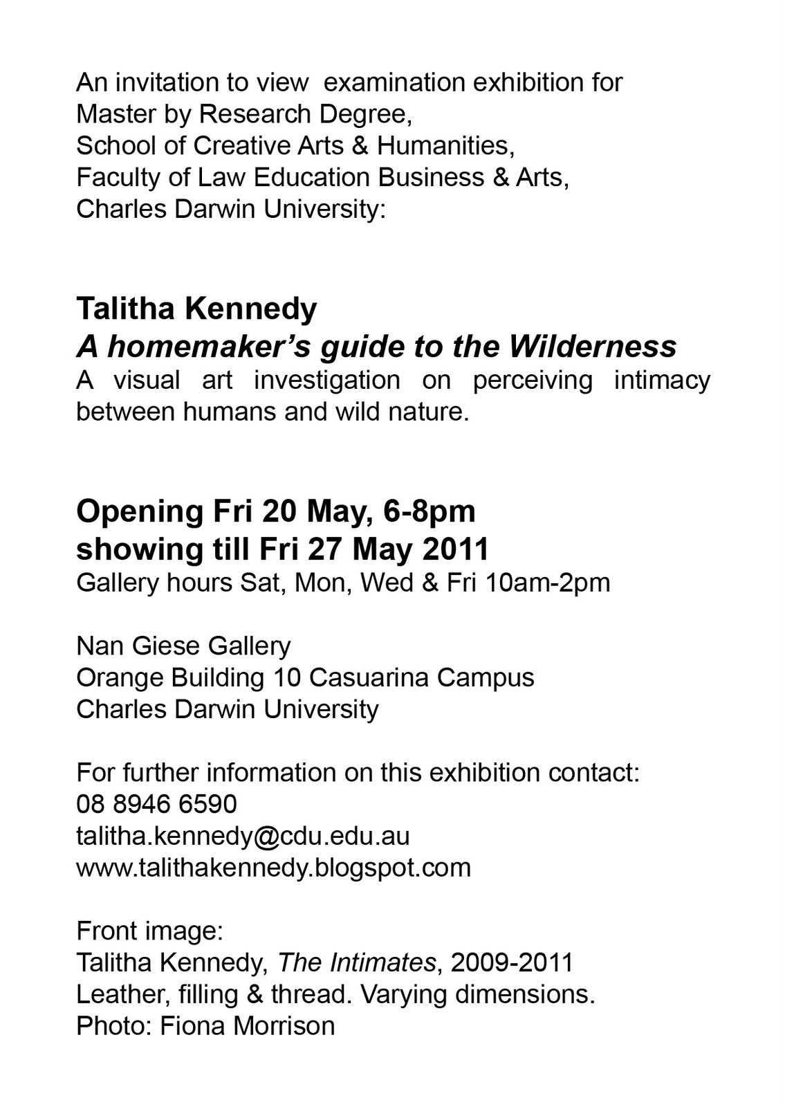 Talitha Kennedy: Masters Show: A homemaker's guide to the Wilderness