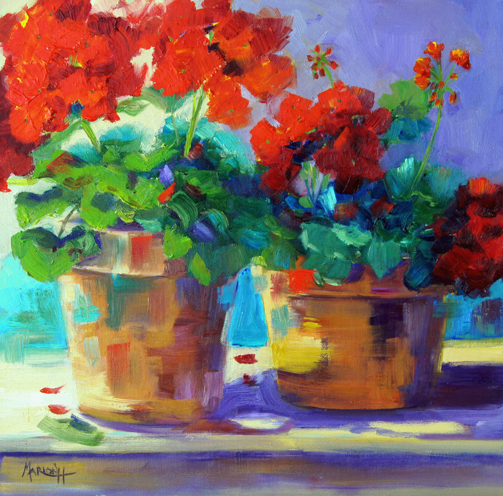 Palette Knife Painters, International: Geranium Flower painting, Summer ...
