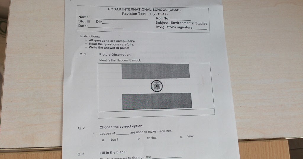 PIS VADODARA STD 3: Grade 3 EVS Revision Worksheet