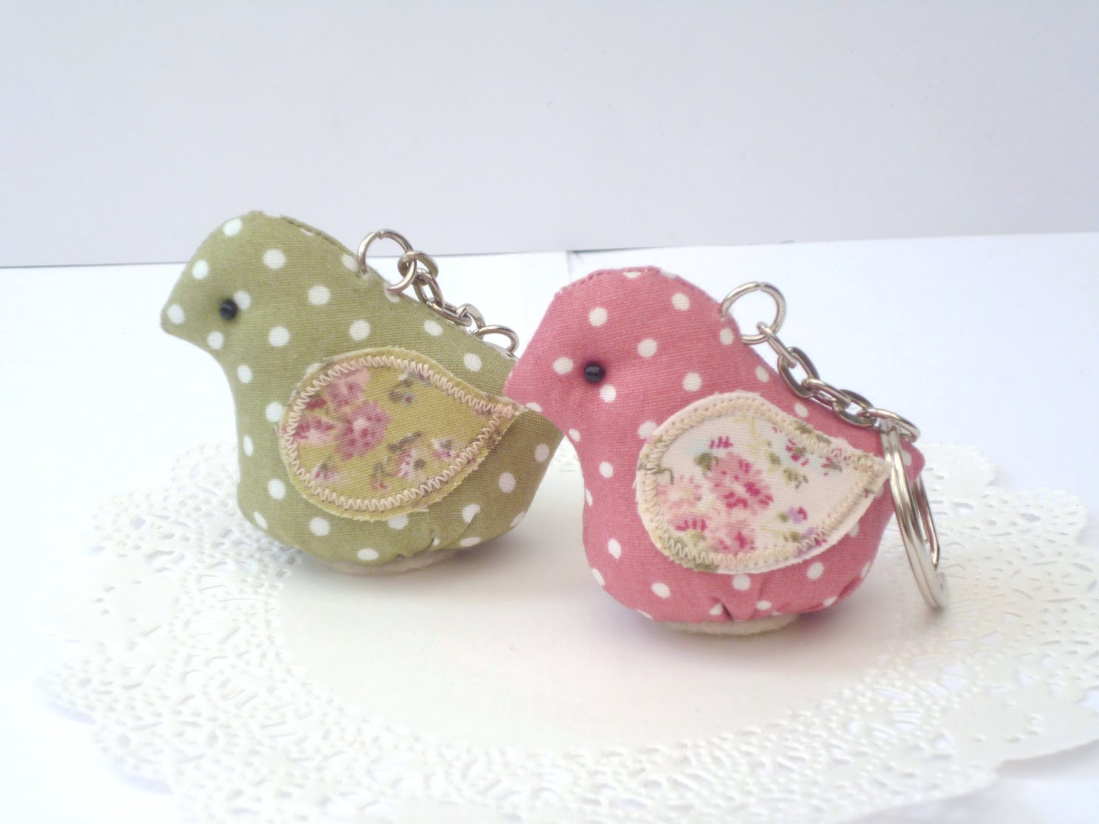Ruby and Len: Fabric bird keychains