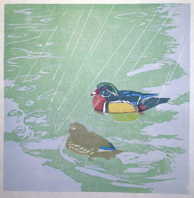 Brush and Baren: Wood Duck linocut: Steps 13-16