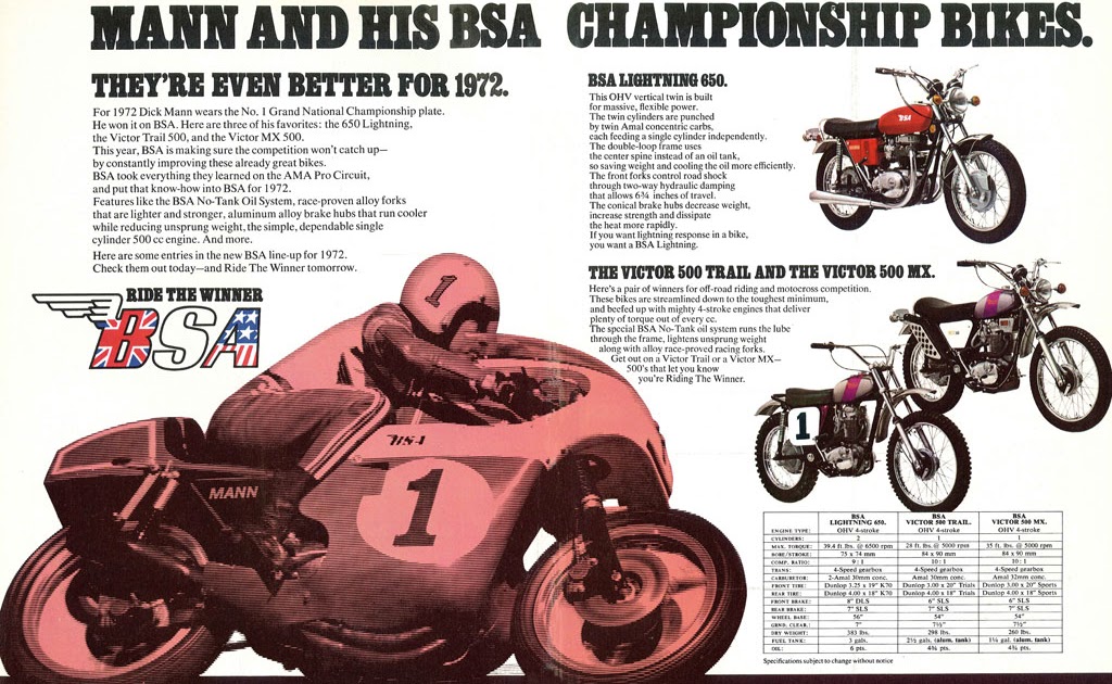 Racing Cafè: Vintage Brochures: BSA 1972