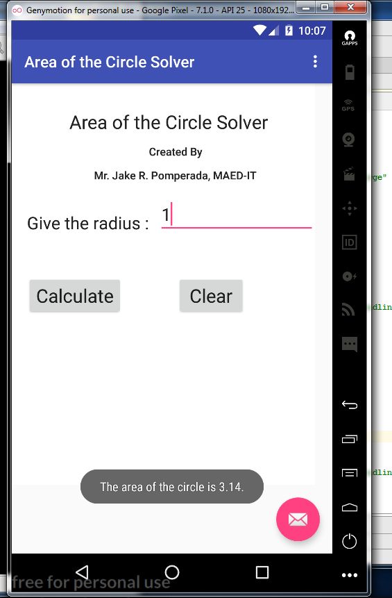 Free Programming Source Codes and Computer Programming Tutorials: Area of the Circle Solver in ...