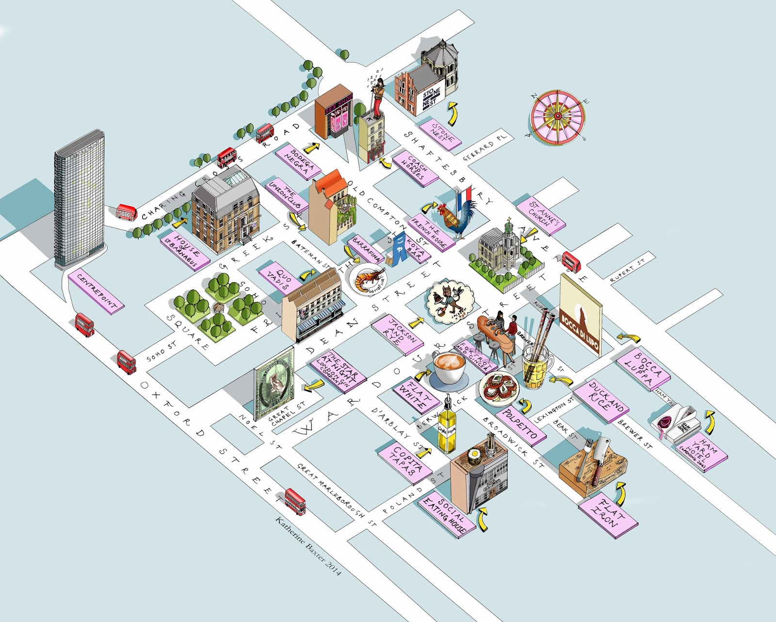 Katherine Baxter illustrator: Map of Soho London
