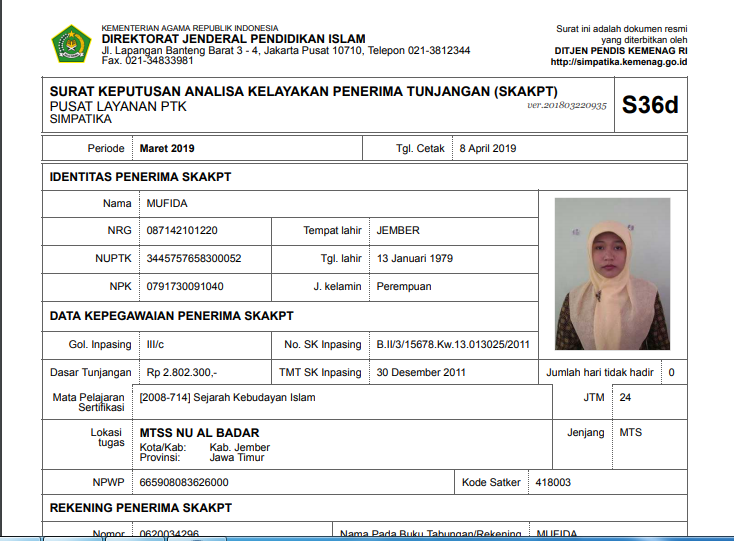 CONTOH S36d SKAKPT 2019 JEMBER - MTs NU AL BADAR