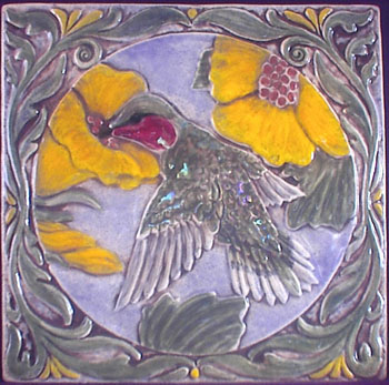 Decorative handmade ceramic tile: Decorative relief carved hummingbird ...