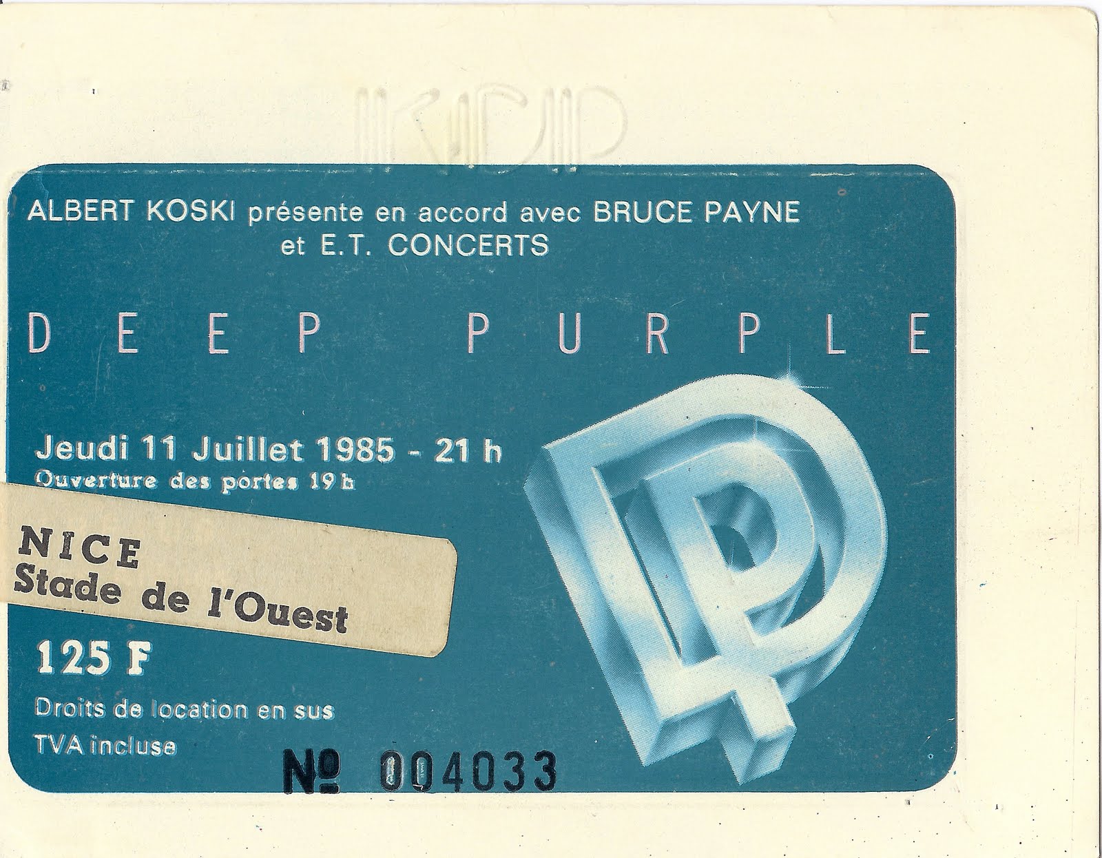 Rocking Chair: Concert Ticket - Deep Purple (Nice 1985)