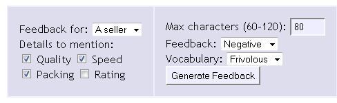 Uncle Ersatz' Digital Ephemera: Ebay Feedback Generator
