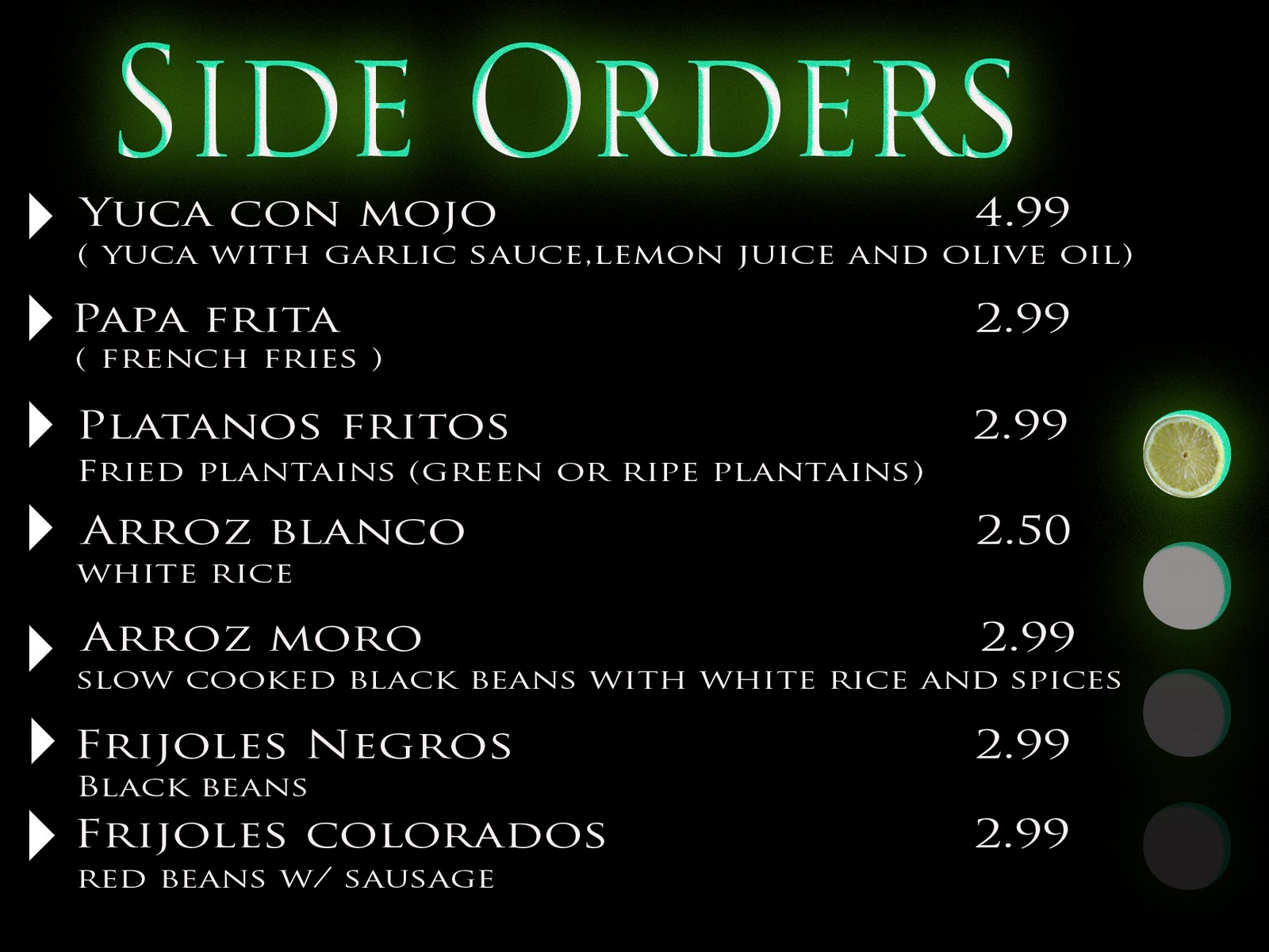 Mojito's Cuban Cuisine: Side Orders