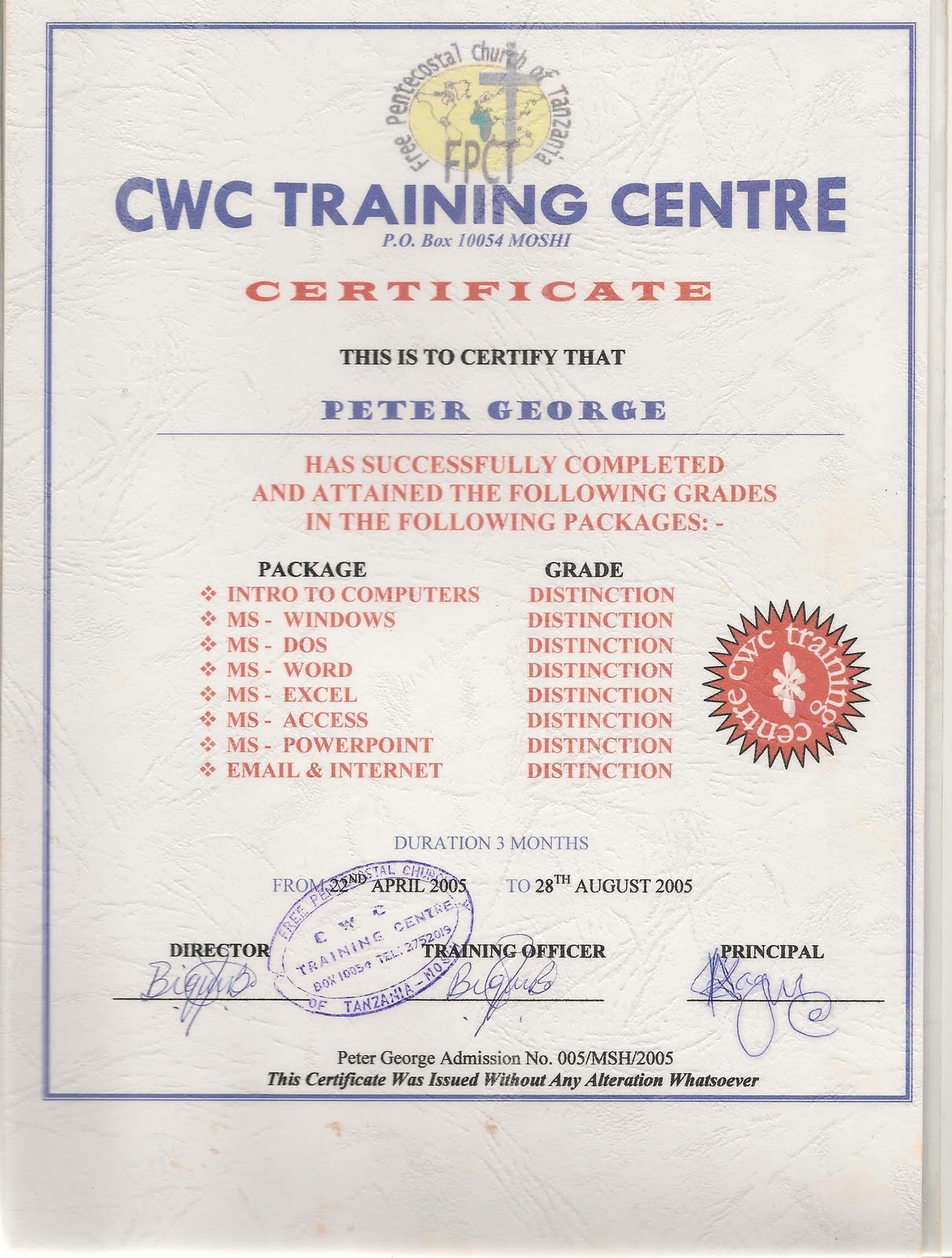 Professional Tourguide School-Graduate: 81. Peter George Chege, Graduate,