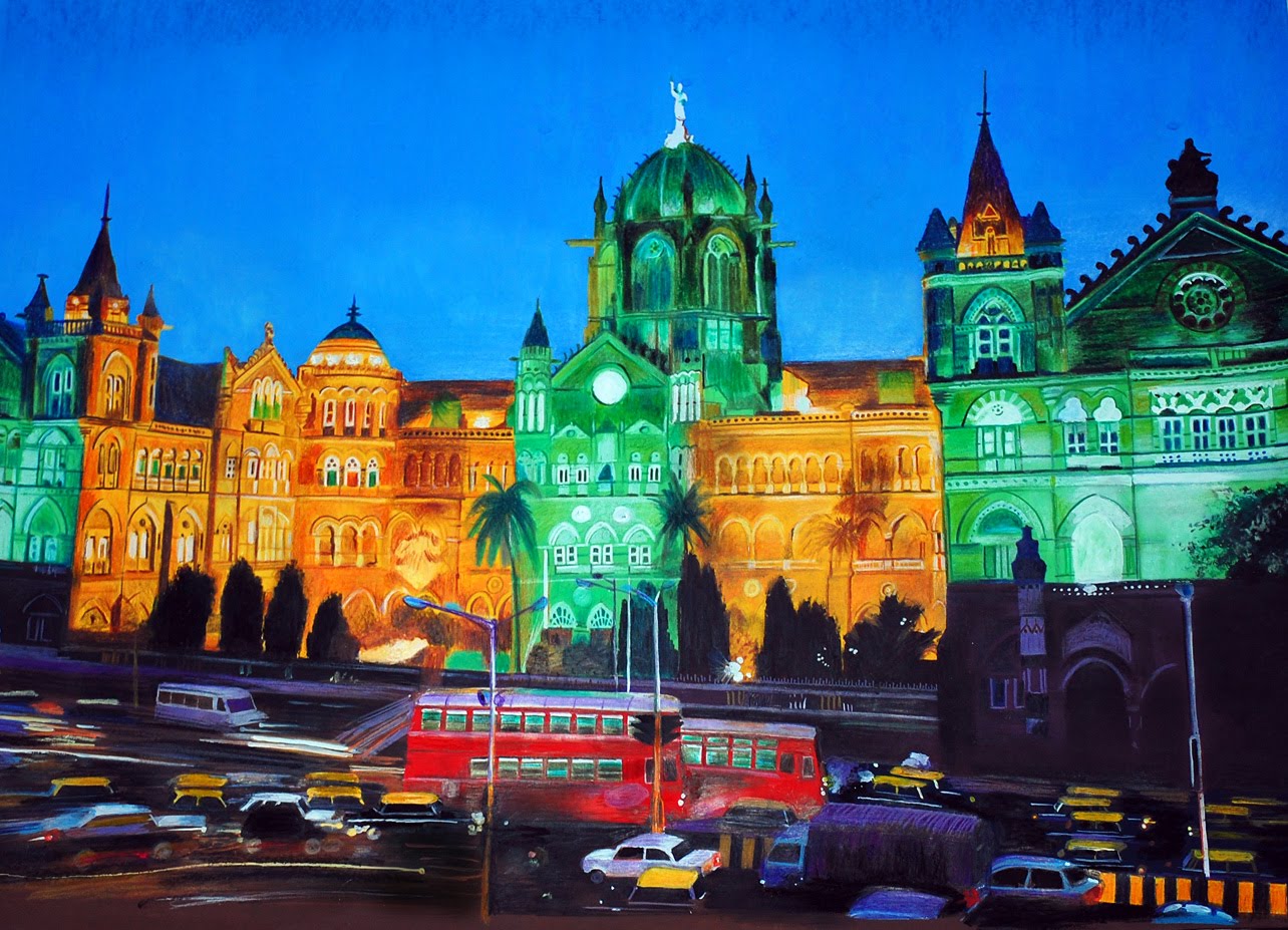 Strokes of Realism: Mumbai CST station in the evening