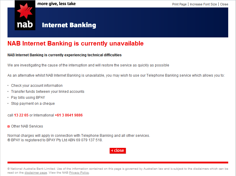 The Outspoken Wookie: NAB Internet Banking Offline