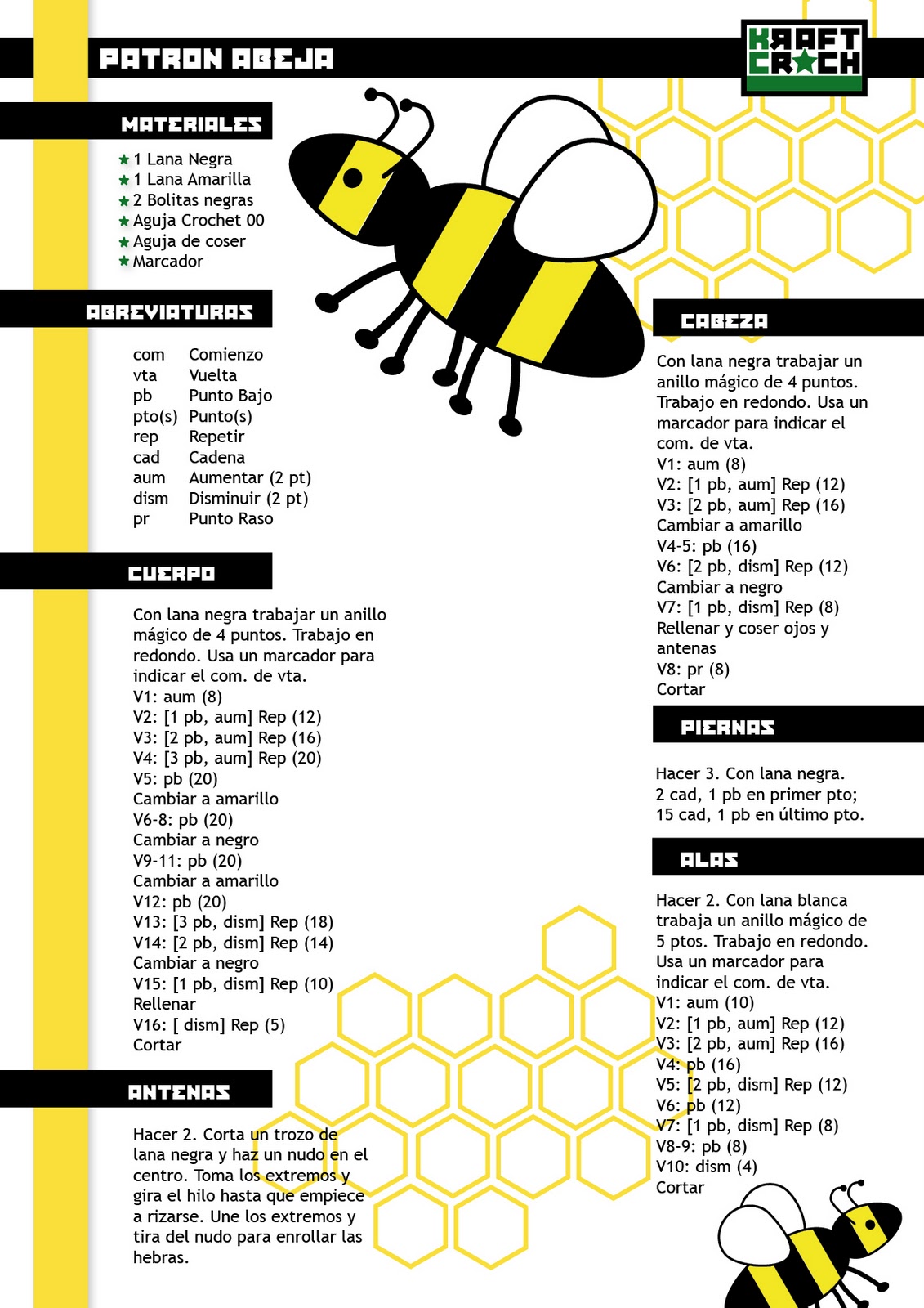 kraftcroch: ★ patrón abeja gratuito / honey bee free pattern