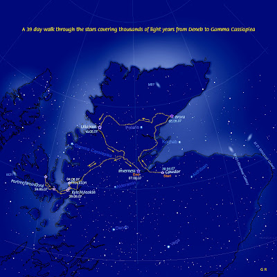 Walking through stars in northern skies and northern Scotland