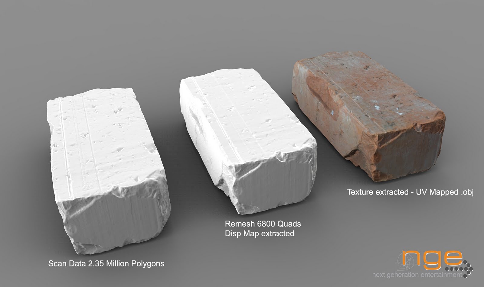 3d Laser Scanning: UV & Displacement Mapped Quad Model