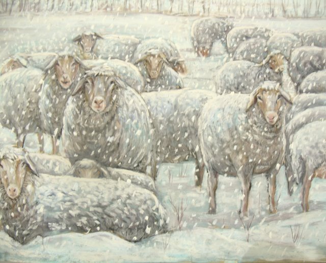 Deborah O'Keeffe Paintings of Ireland: Winter paintings Sheep in the snow