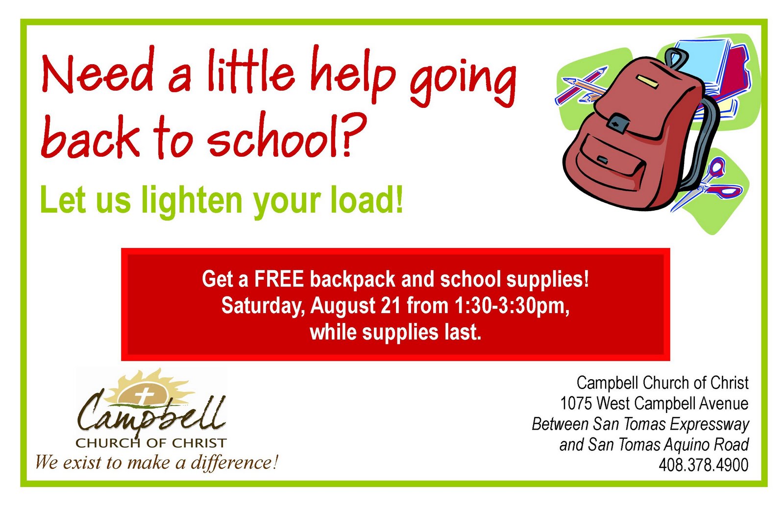 Campbell MOPS: Community Outreach: Free Backpack event August 21!