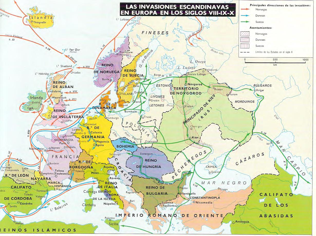 Mapa - Las Invasiones Vikingas de Europa [The Viking invasions of ...