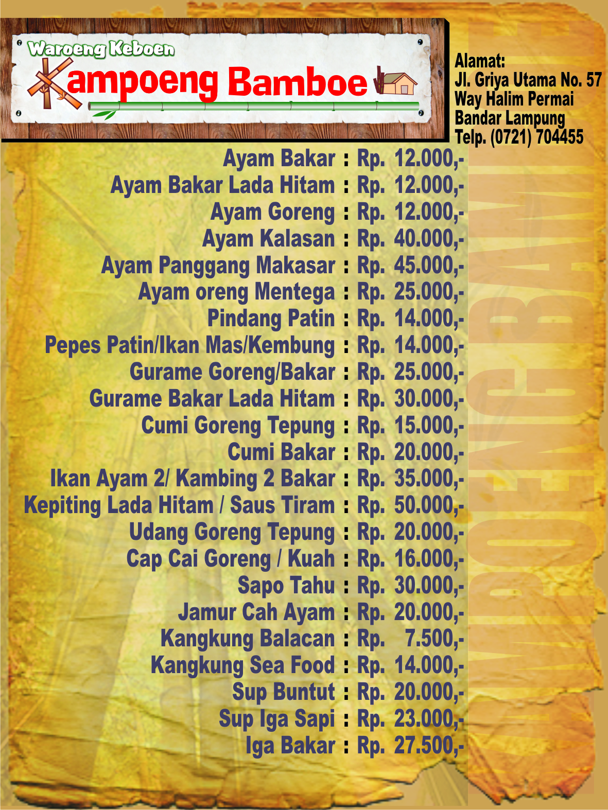 ANEKA MENU Waroeng Keboen " KAMPOENG BAMBOE " BANDAR LAMPUNG: ANEKA ...