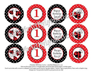 Ladybug Birthday Invitation and Ladybug Cupcake toppers - stickers ...