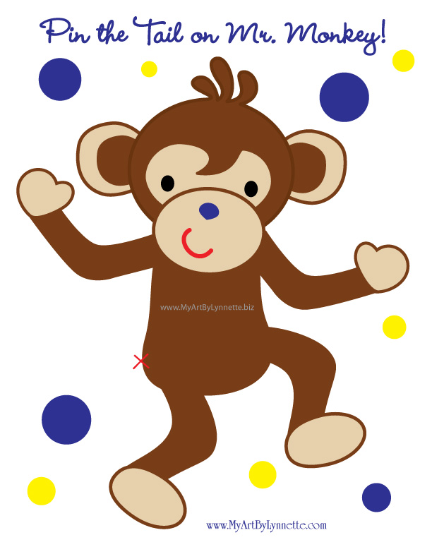 Pin the Tail on Mr. Monkey birthday party game | Birthday Party Ideas