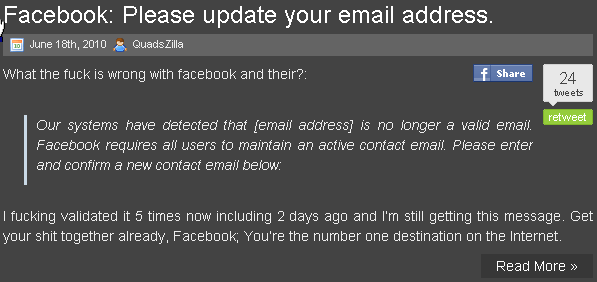 Facebook wall fail: Facebook: Please update your email address