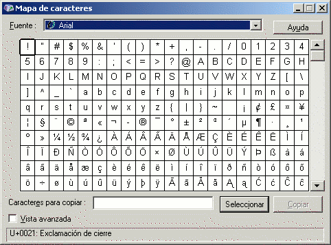 Informatica: Mapa de Caracteres