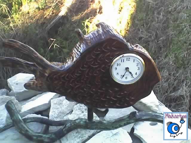 --Makartes--: Reloj pez pirograbado, Fish Clock Pyrography