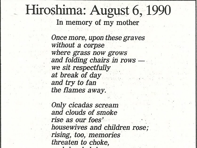 BONUS FEATURES: POEMS ABOUT MY MOTHER: Hiroshima, August 6, 1990