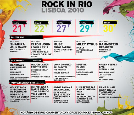 Relances: Cartaz Rock in Rio Lisboa 2010