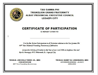 APEC Legazpi City TGP 1968 / TGS 1969: CERTIFICATE "40TH ANNIVERSARY ...