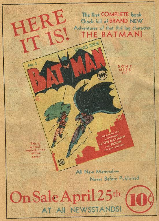 abbracadabbling: His Story: Batman No.1 (National Comics House Ad, 1940)