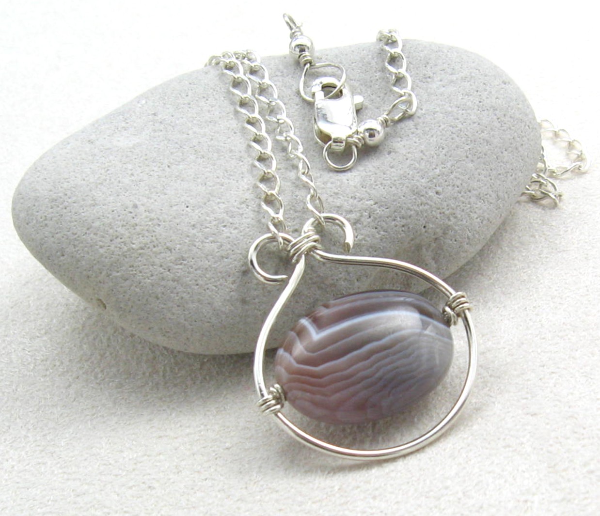 Gracie Jewellery: Handmade Sterling Silver Botswana Agate Pendant-Maya