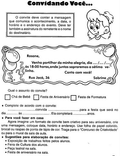 Prô Debora: Gênero textual: Convite (produção de texto)