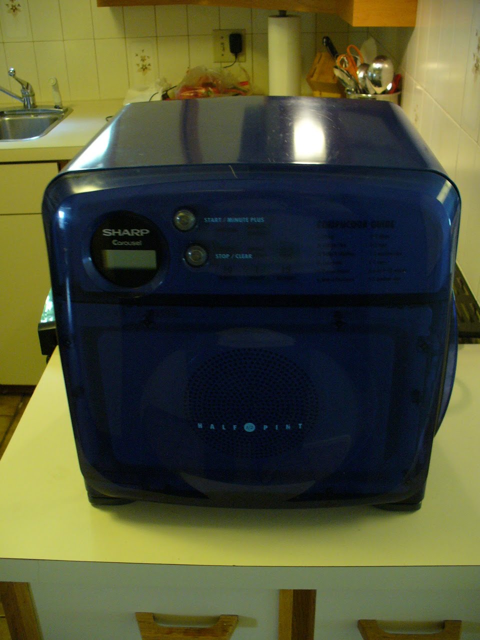selling stuff: Sharp Cube "Half Pint" Microwave, Blue ($40)