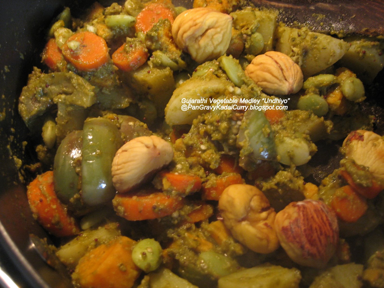 Pan Gravy Kadai Curry: Gujarathi Vegetarian Medley "Undhiyo" With ...